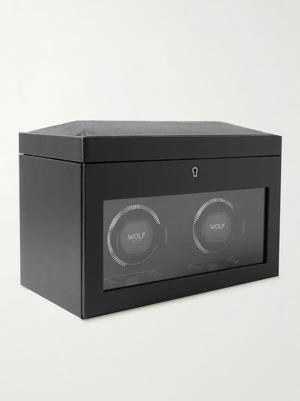 Wolf Pebble-grain Vegan Leather Double Watch-winder - Black