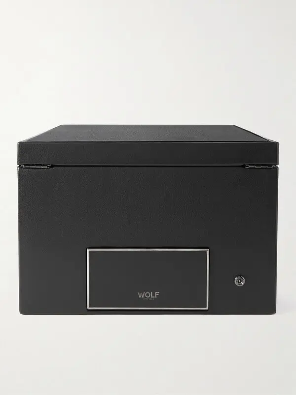 Wolf Pebble-grain Vegan Leather Double Watch-winder - Black