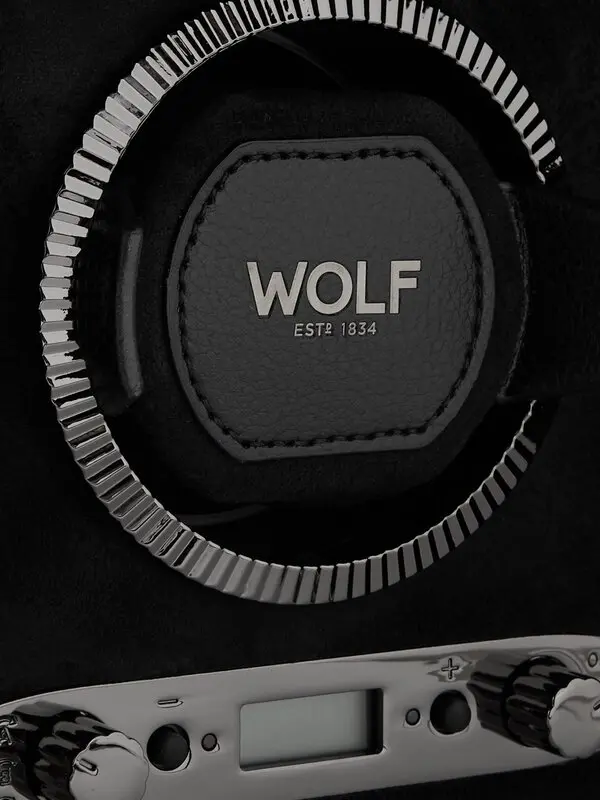 Wolf Pebble-grain Vegan Leather Double Watch-winder - Black