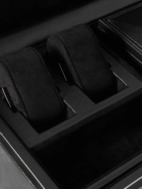 Wolf Pebble-grain Vegan Leather Double Watch-winder - Black