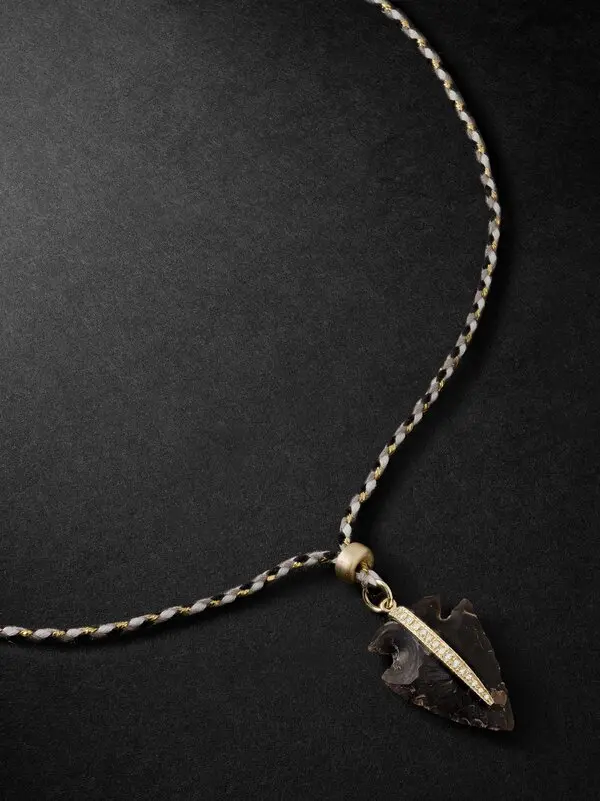 Jacquie Aiche Arrowhead Cord And Diamond Necklace - Gold
