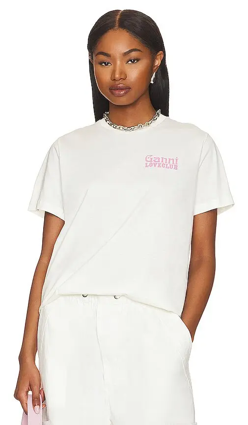 Ganni Nightclub Relaxed T-Shirt In Cream - Egret | Editorialist