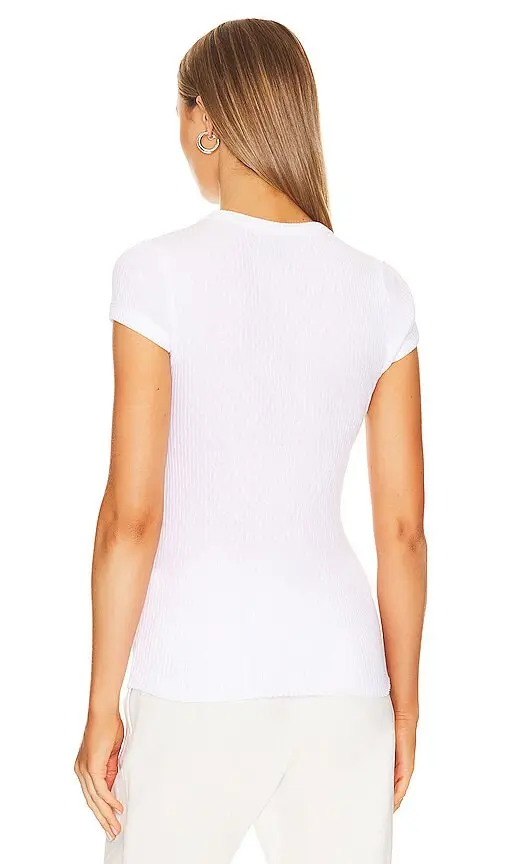 Enza Costa Pointelle Cap Sleeve Crew - White
