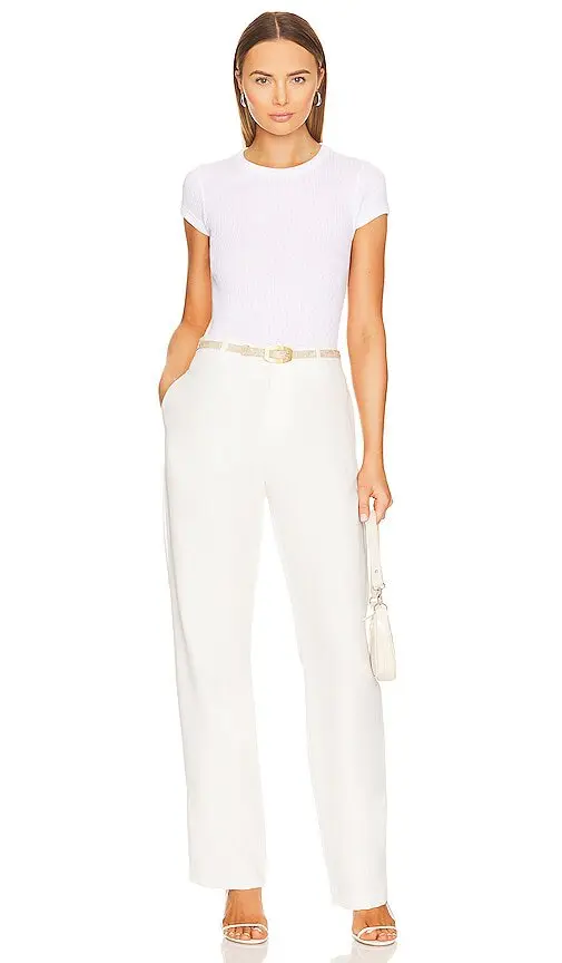 Enza Costa Pointelle Cap Sleeve Crew - White