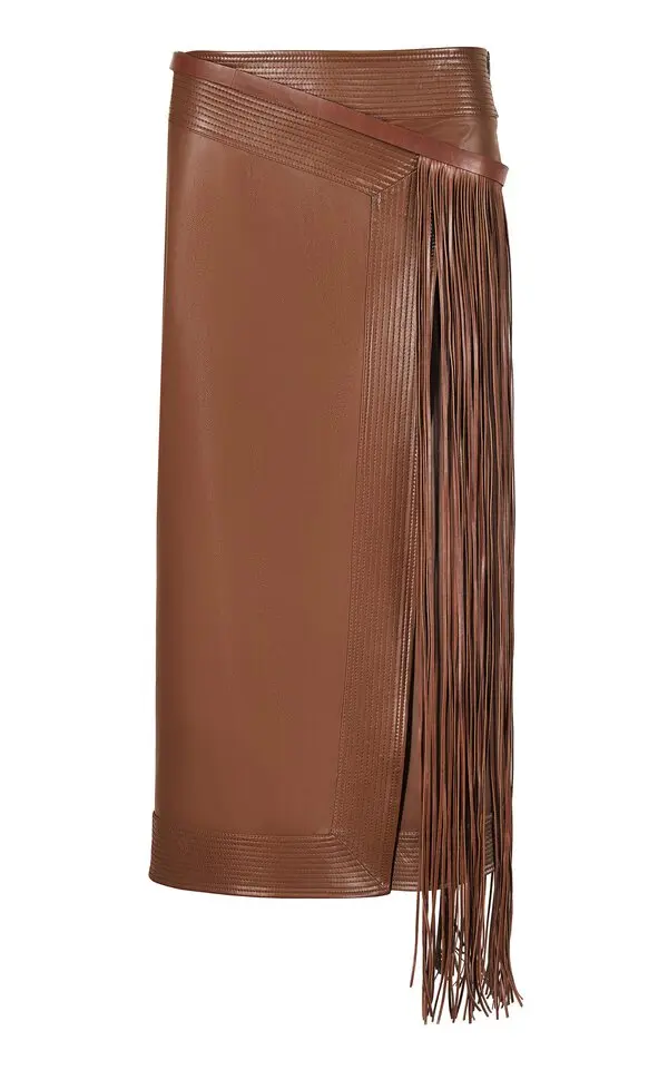 Johanna Ortiz Winter Scents Leather Midi Wrap Skirt - Brown