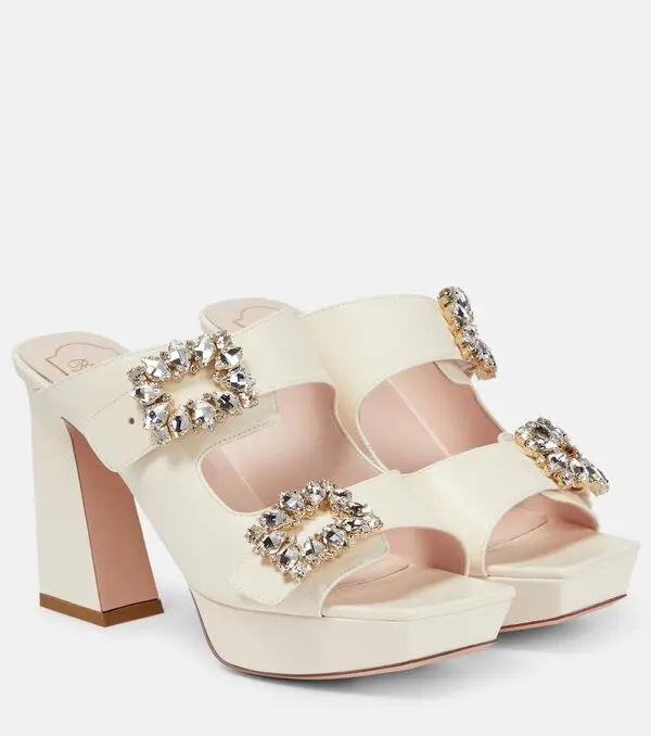 ROGER VIVIER Embellished Leather Sandals - Beige