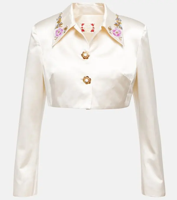 MISS SOHEE Bridal Embellished Silk Jacket And Top Set - White
