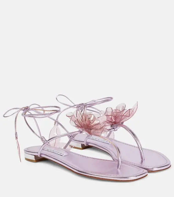 AQUAZZURA Zsa Zsa Metallic Leather Sandals - Purple