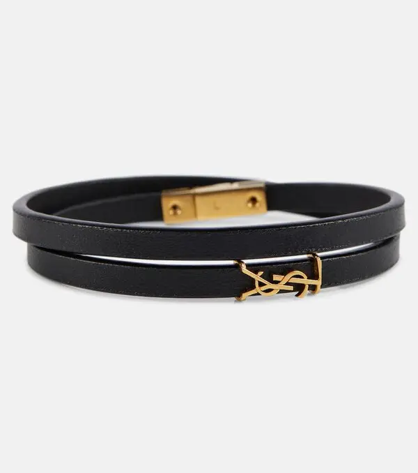 Saint Laurent Logo Leather Bracelet - Black