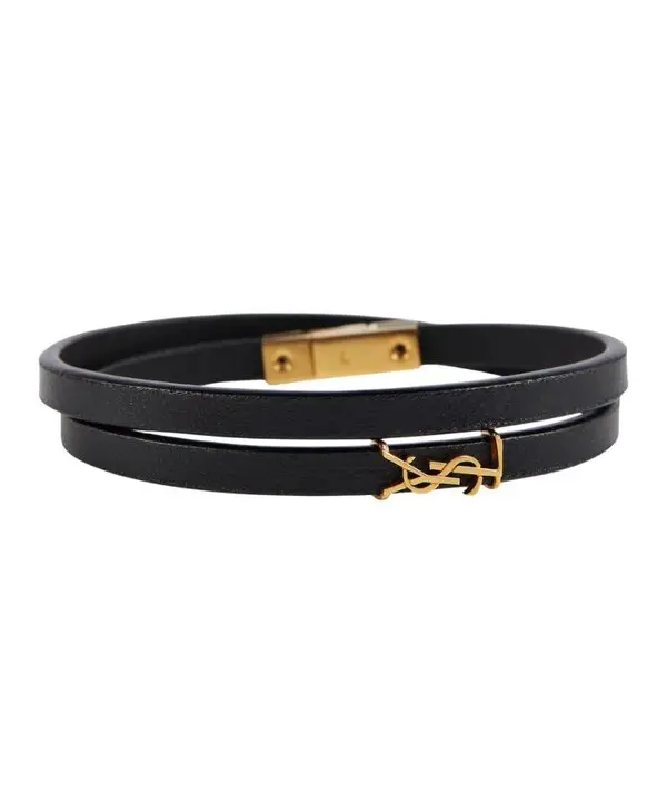 Saint Laurent Logo Leather Bracelet - Black