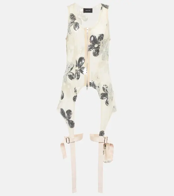 Simone Rocha Sequined Zip-up Tulle Top