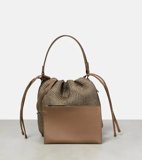 Brunello Cucinelli Raffia Leather-trimmed Bucket Bag
