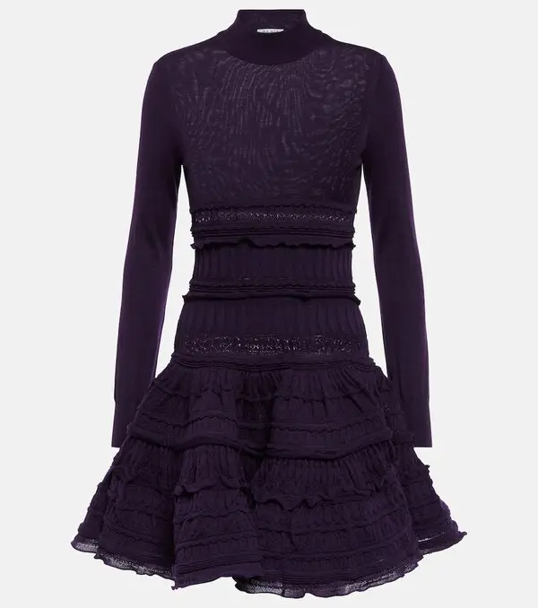 Alaïa Ruffle Virgin Wool Minidress - Grey