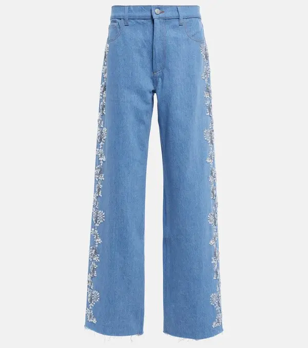 Magda Butrym Embroidered Wide-leg Jeans - Blue