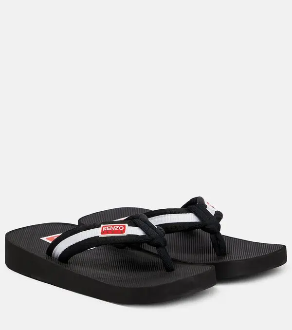 Kenzo Logo Striped Thong Sandals - Black