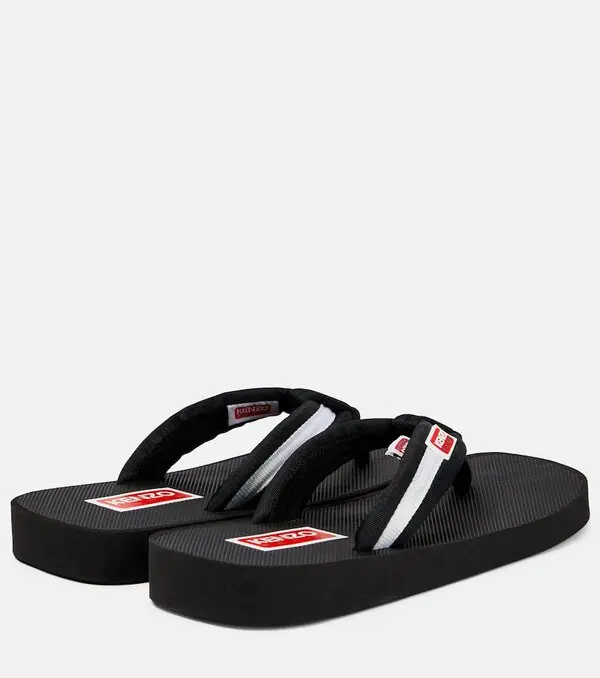 Kenzo Logo Striped Thong Sandals - Black