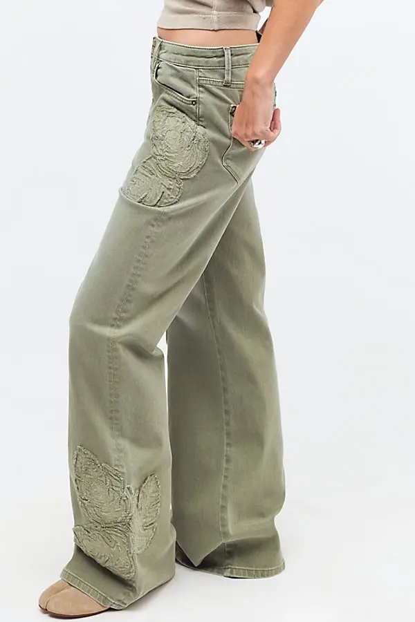 DRIFTWOOD Charlee Wide-leg Jeans With Floral Embroidery