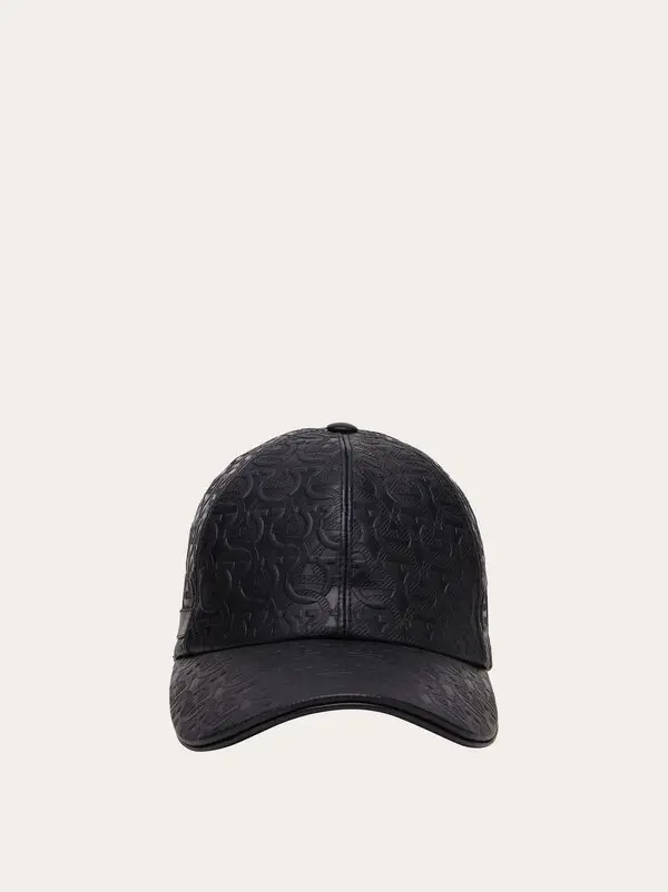FERRAGAMO Leather Gancini Baseball Cap - Black