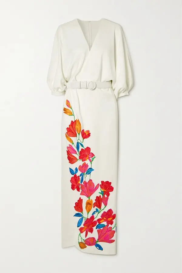 Costarellos Zinnia Wrap-effect Embroidered Crepe Maxi Dress - White