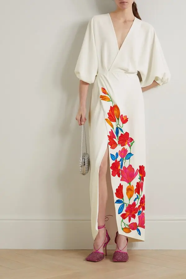 Costarellos Zinnia Wrap-effect Embroidered Crepe Maxi Dress