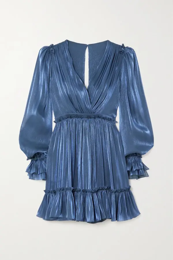 Costarellos Lavina Ruffled Metallic Georgette Mini Dress - Blue