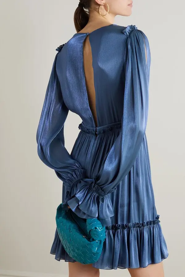 Costarellos Lavina Ruffled Metallic Georgette Mini Dress