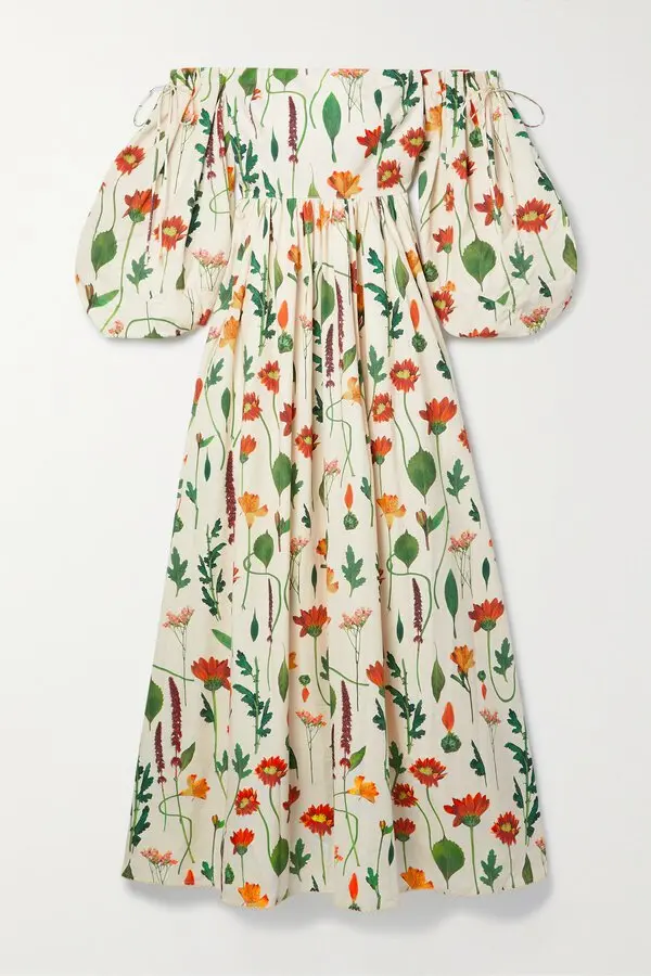 Agua Bendita Net Sustain Alhel Primavera Off-The-Shoulder Floral-Print  Cotton-Poplin Maxi Dress In Green - 50% Off | Editorialist