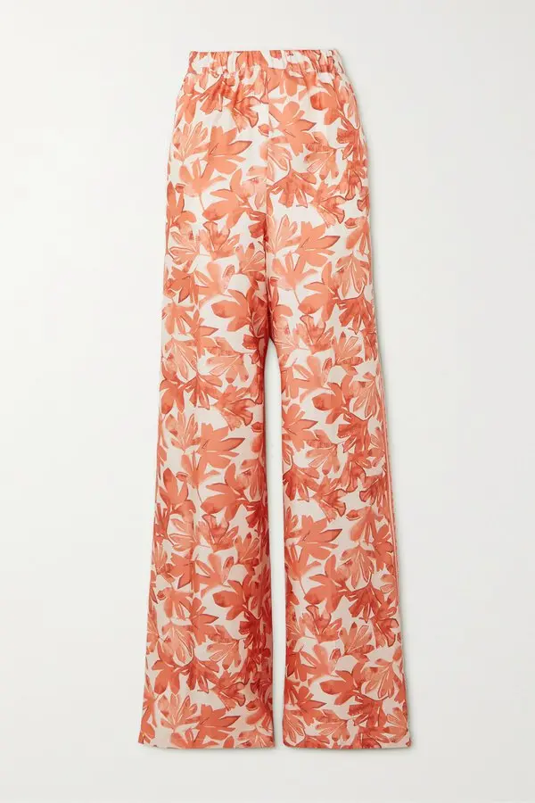 Max Mara Floral-print Silk Wide-leg Pants - Orange