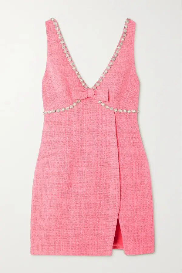 open lace back dress Pink Boucle Lace Bow Dress – self-portrait-EU