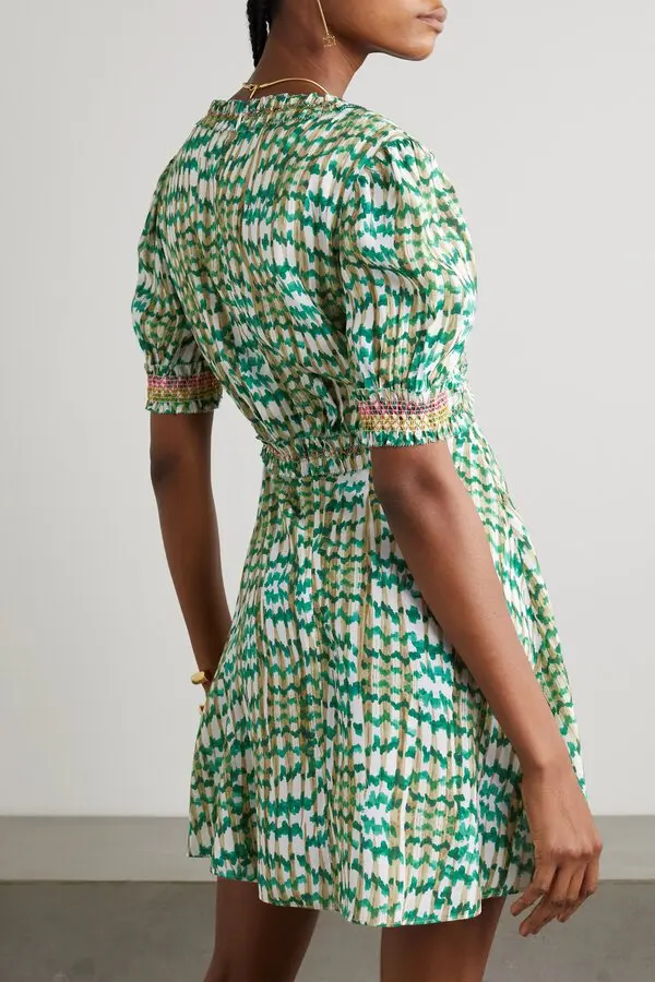 saloni lea wrap mini dress Saloni Lea Smocked Printed Ecovero-Blend Crepe Mini Dress In Green - 30%  Off