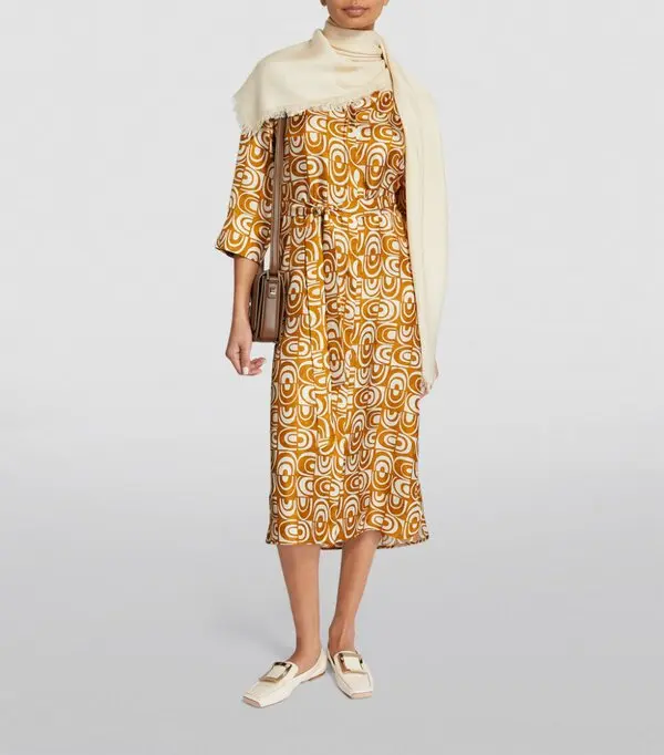 Max Mara Silk Patterned Midi Dress - Brown