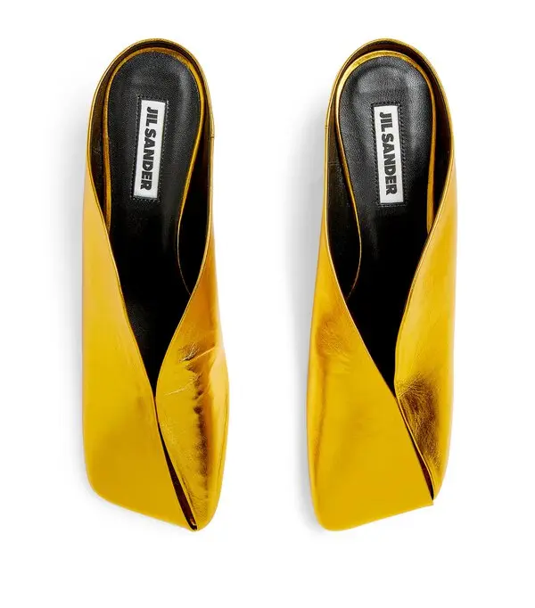 Jil Sander Leather Square-Toe Mules 65 - Yellow | Editorialist