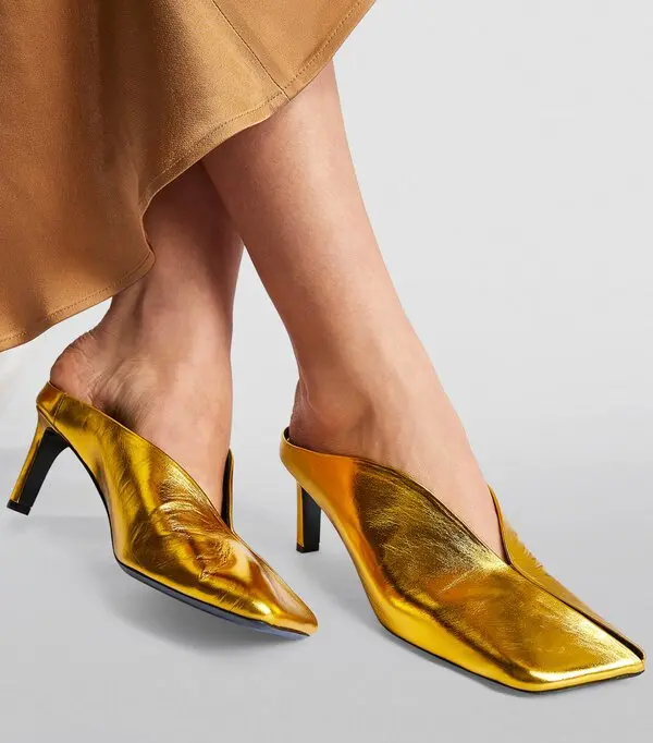 Jil Sander Leather Square-Toe Mules 65 - Yellow | Editorialist
