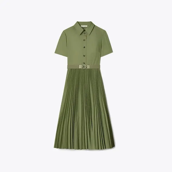 Tory Burch Poplin Pleated Shirt Dress