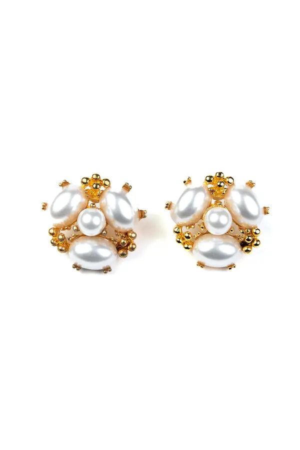 KENNETH JAY LANE Pearl Cabochon Cluster Pierced Earrings - Gold