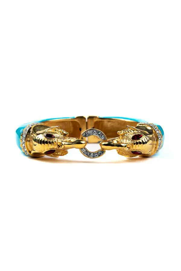KENNETH JAY LANE Turquoise Elephant Head Bangle - Gold