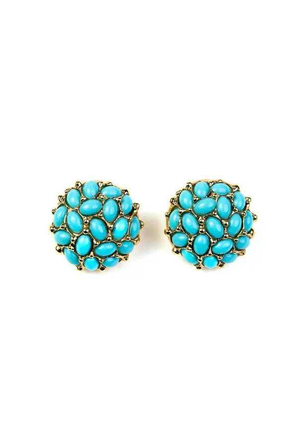 KENNETH JAY LANE Turquoise Cabochon Button Clip Earrings - Gold