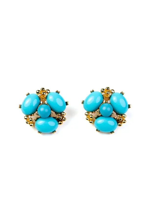 KENNETH JAY LANE Turquoise Cabochon Cluster Pierced Earrings - Gold