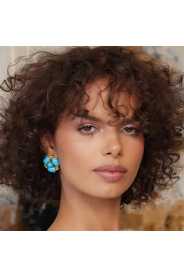 KENNETH JAY LANE Turquoise Cabochon Cluster Pierced Earrings