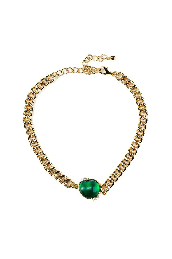 KENNETH JAY LANE Tone Choker With Emerald And Crystal - Gold
