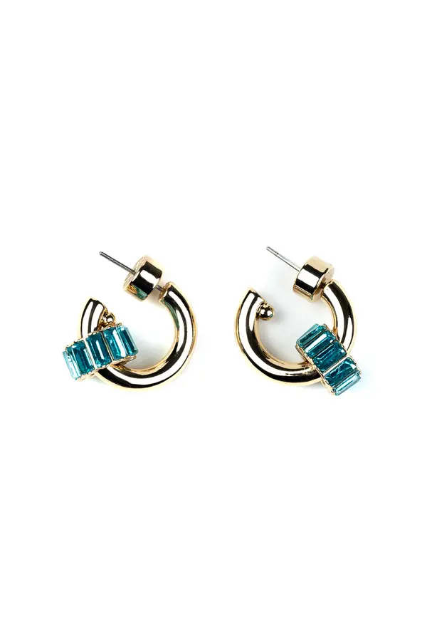 KENNETH JAY LANE Gold Hoop Earring With Baguette Ring - Aqua