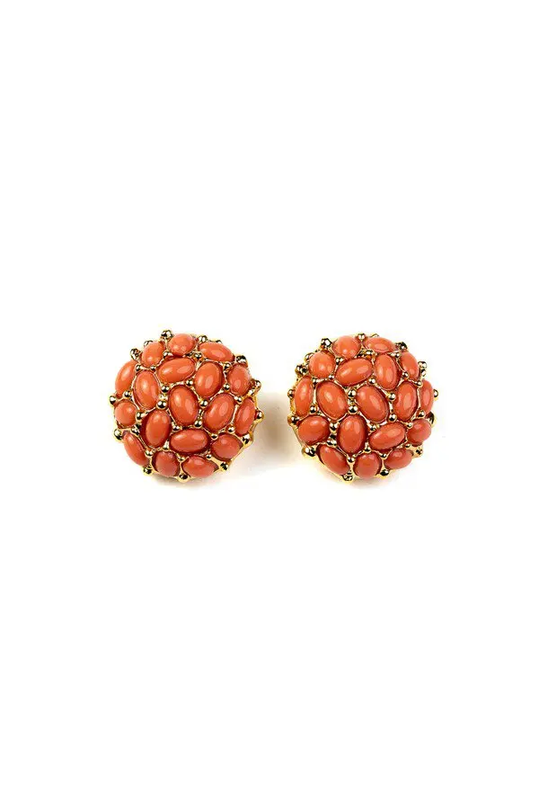 KENNETH JAY LANE Gold-tone Button Clip Earrings - Coral