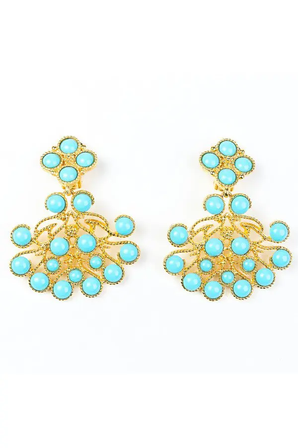 KENNETH JAY LANE Turquoise Cabochons Clip Earrings - Gold