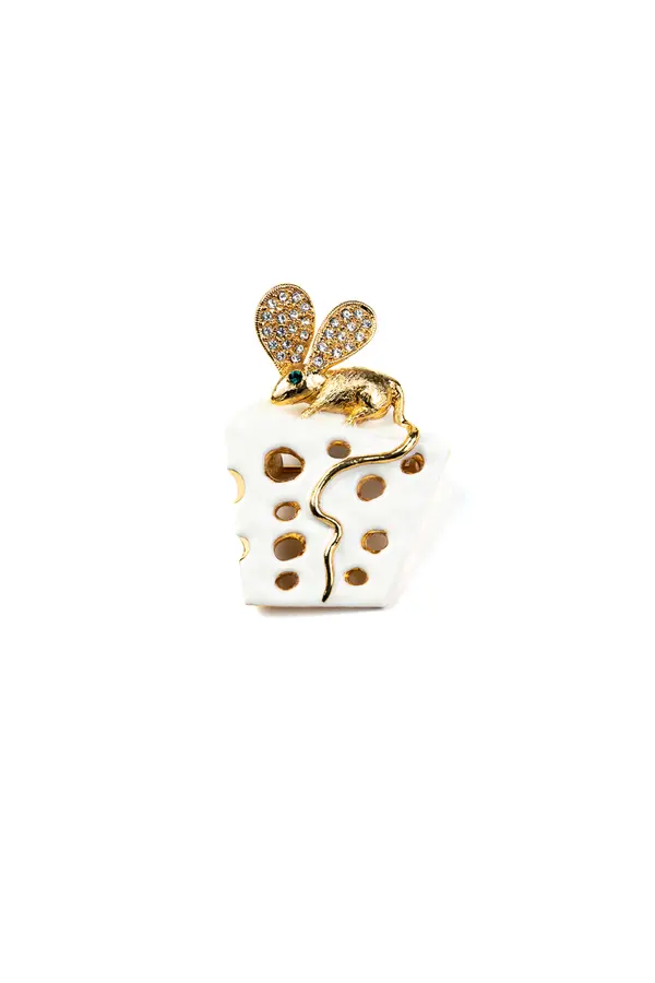 KENNETH JAY LANE Mouse And Cheese Pin - Gold