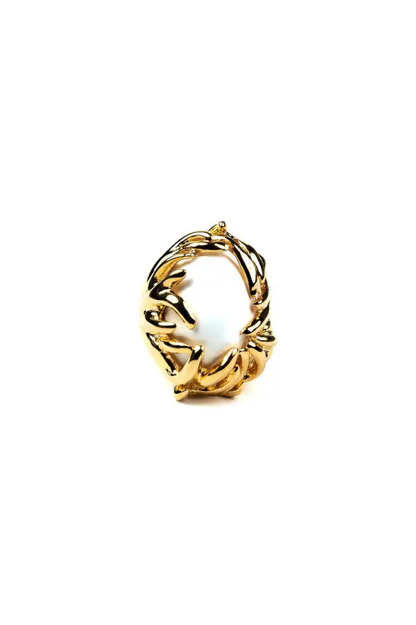 KENNETH JAY LANE Branch With White Cabochon Ring - Gold