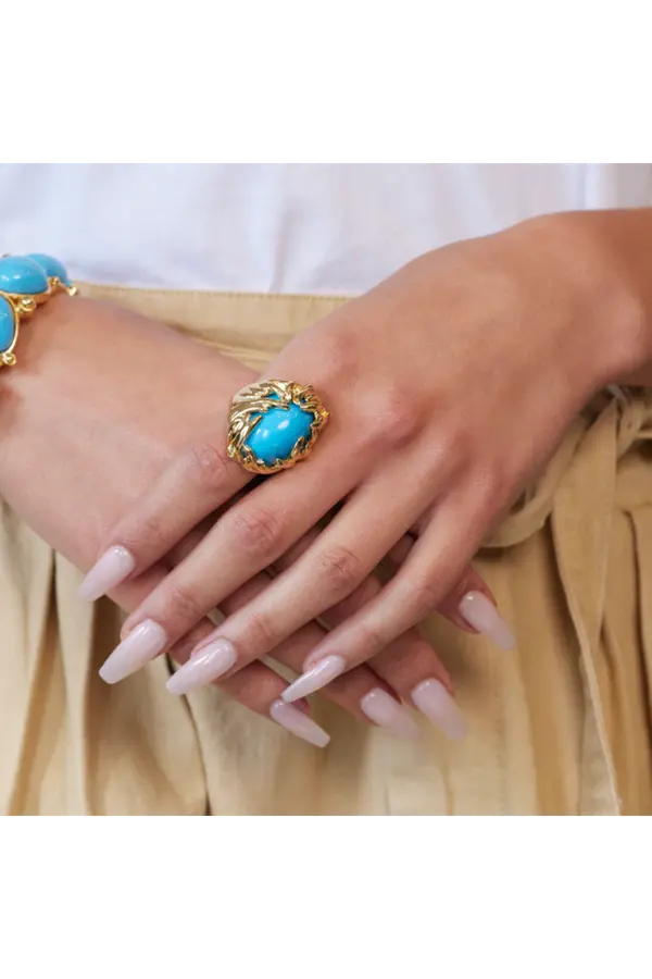 KENNETH JAY LANE Branch With Turquoise Cabochon Ring