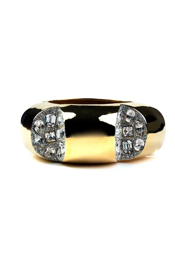 KENNETH JAY LANE Polished Hinged Bracelet With Crystal Wedges - Gold