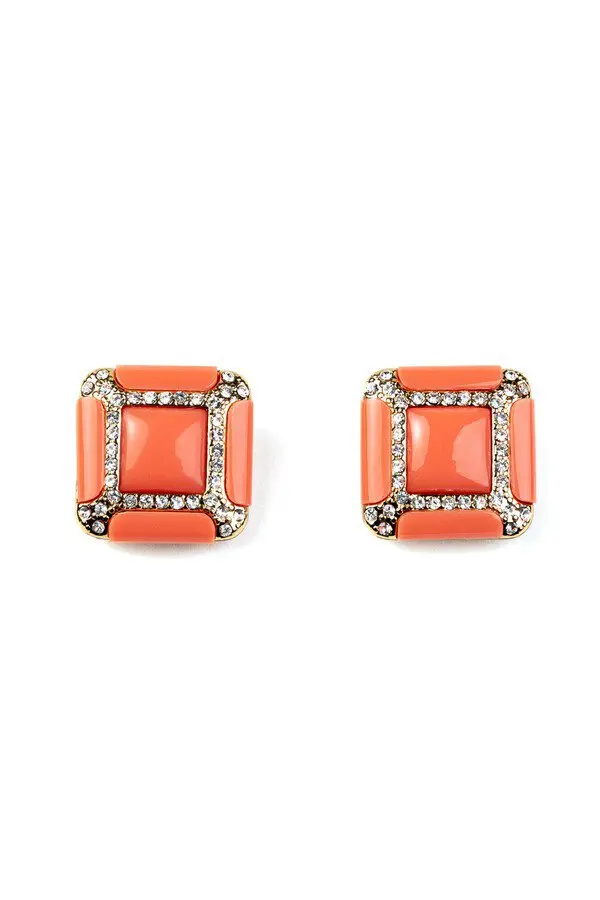 KENNETH JAY LANE Square Clip On Earrings - Coral