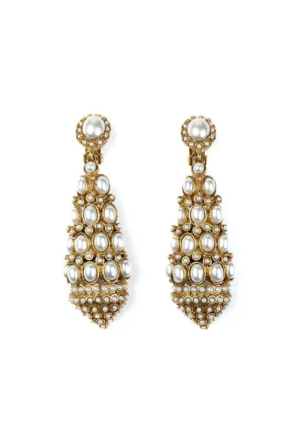 KENNETH JAY LANE Antique With Pearl Drop Clip Earrings - Gold