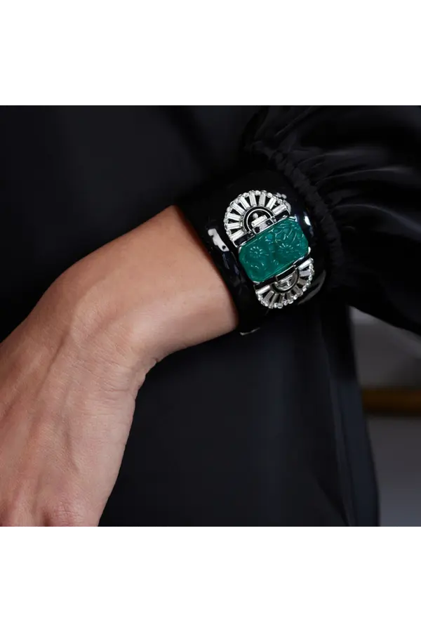 KENNETH JAY LANE Carved Jade Deco Cuff